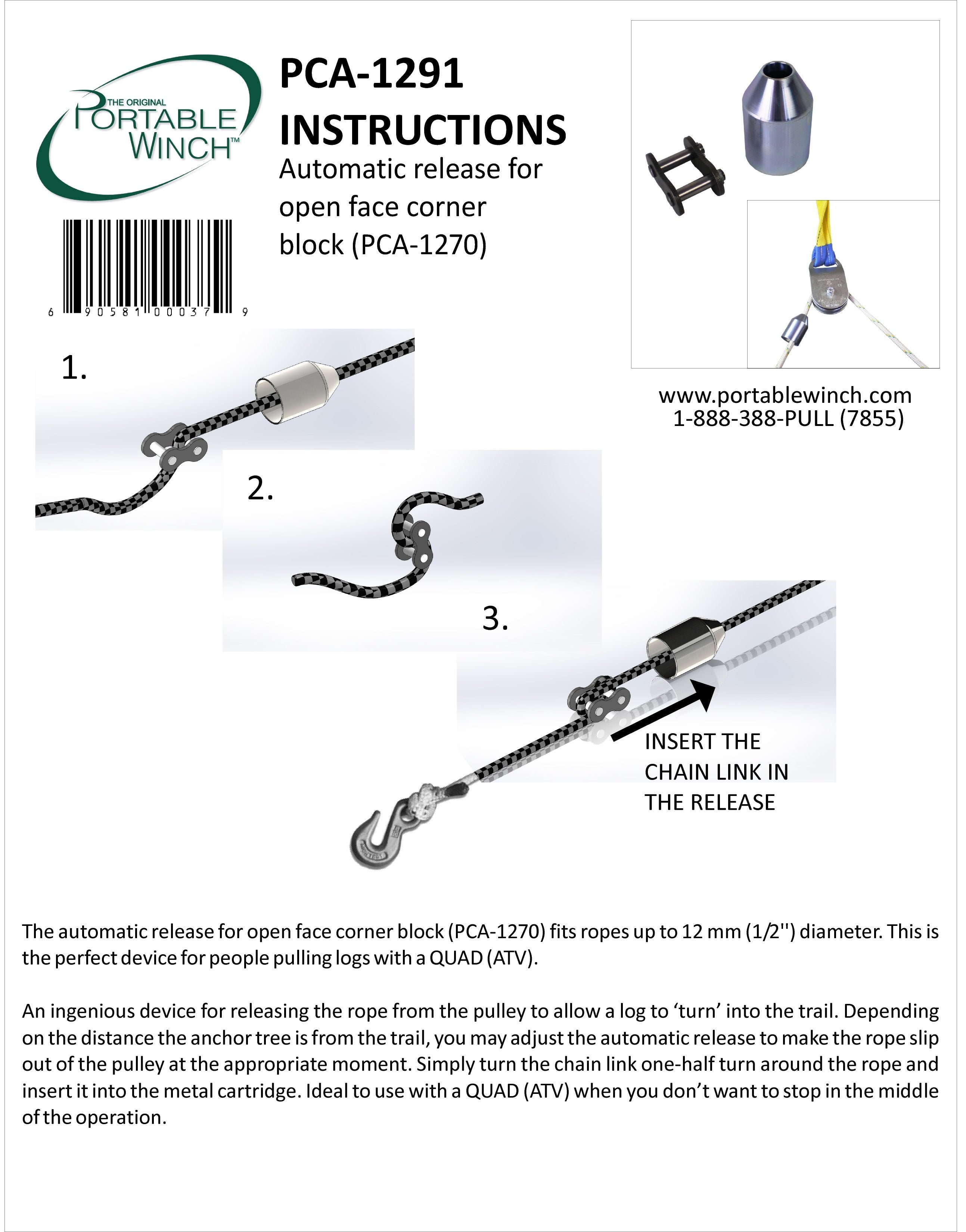 PCA-1291 Instructions - OPEN FACE CORNER BLOCK – Portable Winch CA
